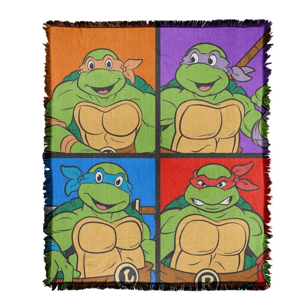 TMNT Blanket, 50"x60" TMNT Turtle Tiles Woven Tapestry Cotton Blend ...