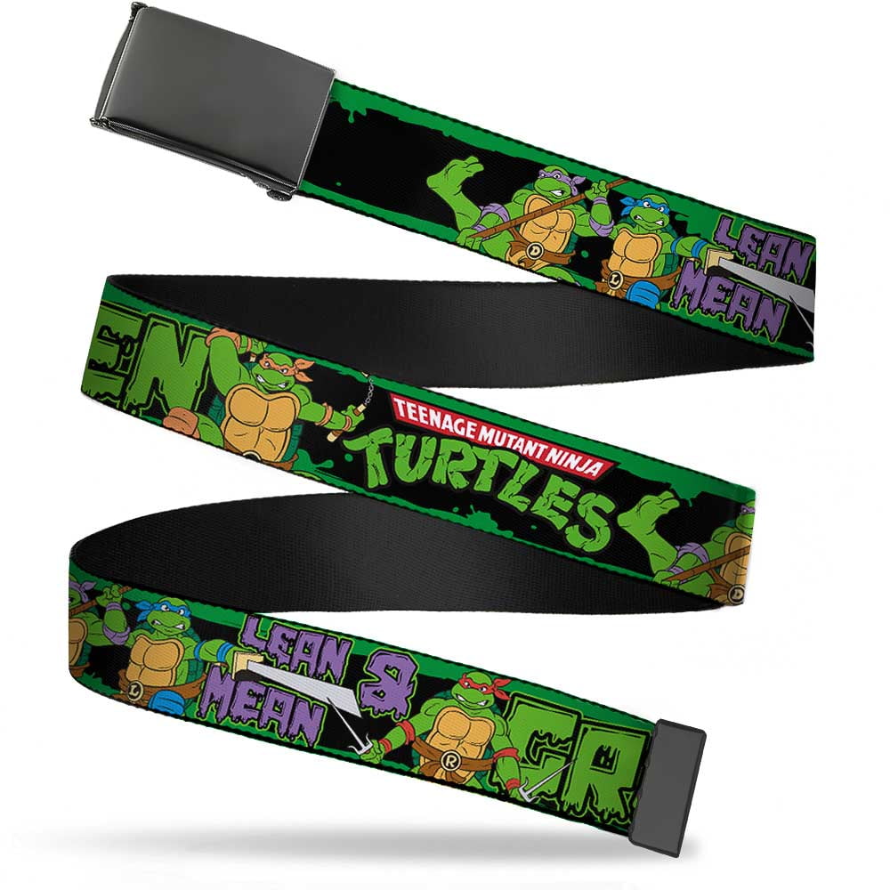 Nickelodeon Belt, Flip Web Belt Ninja Turtles Logo Group Pose Lean Mean ...