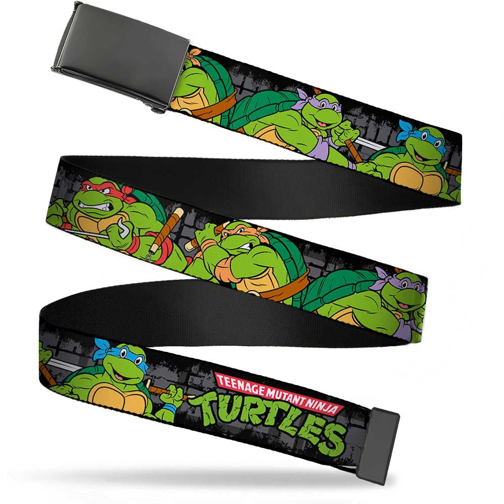 Nickelodeon Belt, Flip Web Belt Ninja Turtles Group Pose In Sewer TMNT Logo, 1.0 Inch Wide ...