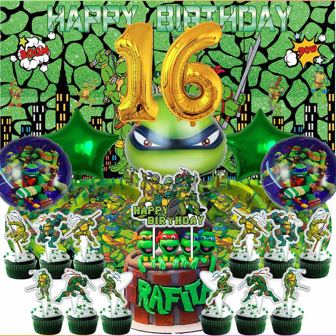 TMNT Teenage Mutant Ninja Turtles 16th Tableware Balloons Cake Toppers ...