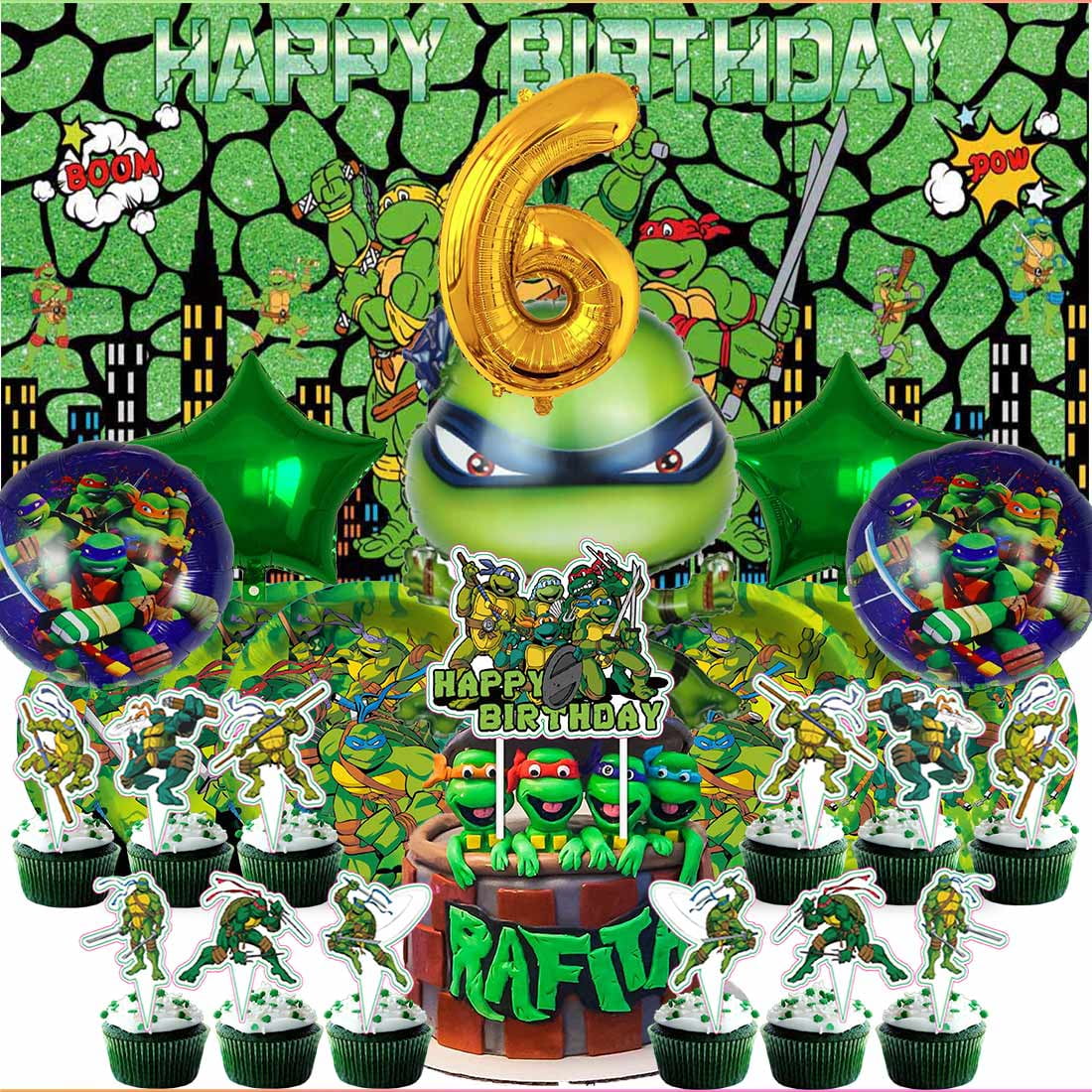 TMNT Teenage Mutant Ninja Turtles 6th Tableware Balloons Cake Toppers ...