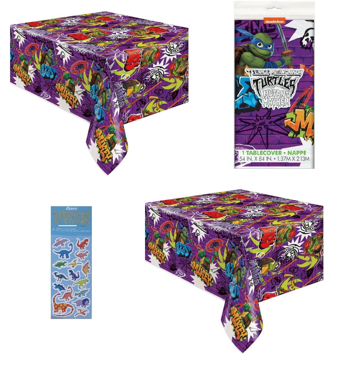 TMNT Party Supplies: 2 Table Covers & Dinosaur Sticker Sheet - Walmart.com