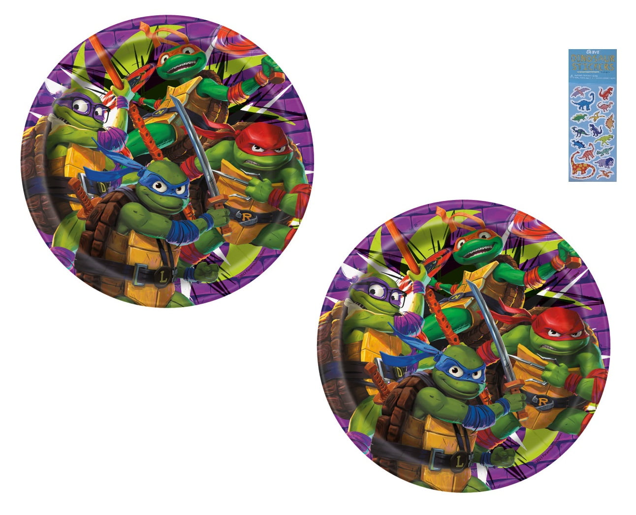 TMNT Ninja Turtles Birthday Kit: 16 Dessert Plates & Dinosaur Sticker ...