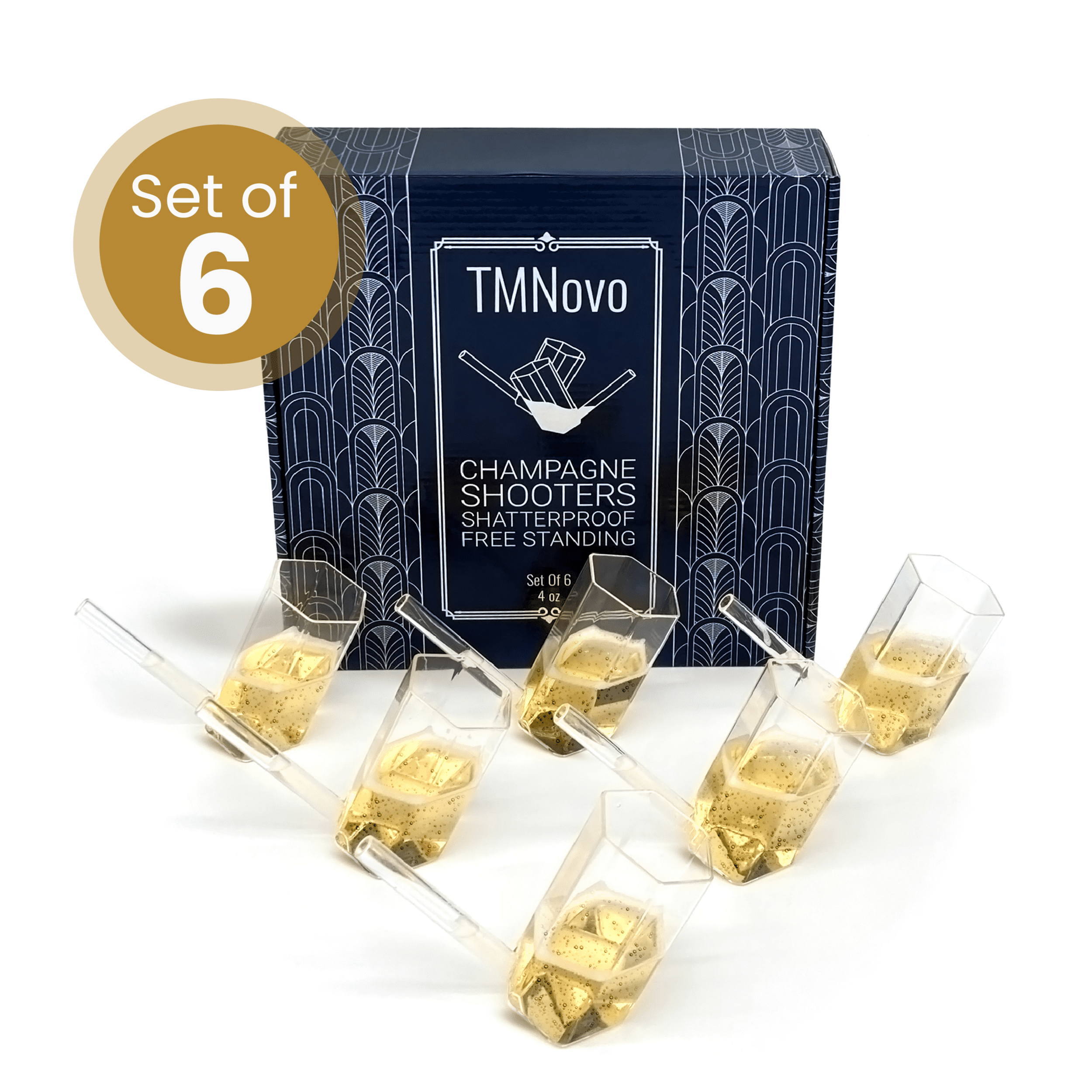 TMNovo Champagne Shooters with Straw | Set of 6 Clear Plastic Champagne ...