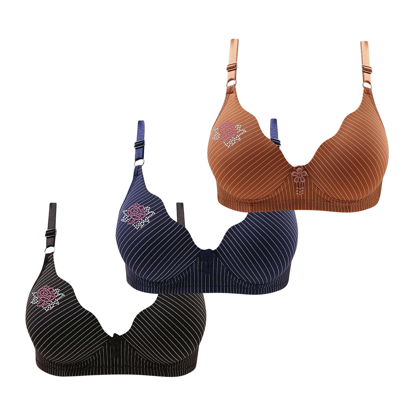 TMOYZQ 3 PC Bras for Women Wireless Push Up Full Coverage Seamless Everyday Bra Double Support ...