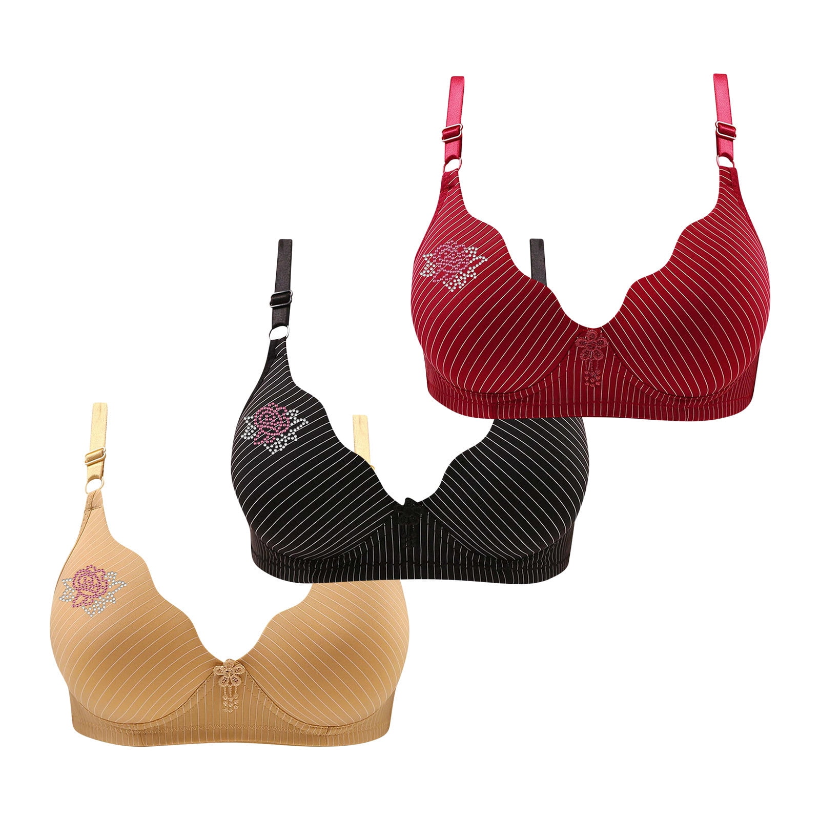 TMOYZQ 3 PC Bras for Women Wireless Push Up Full Coverage Seamless ...