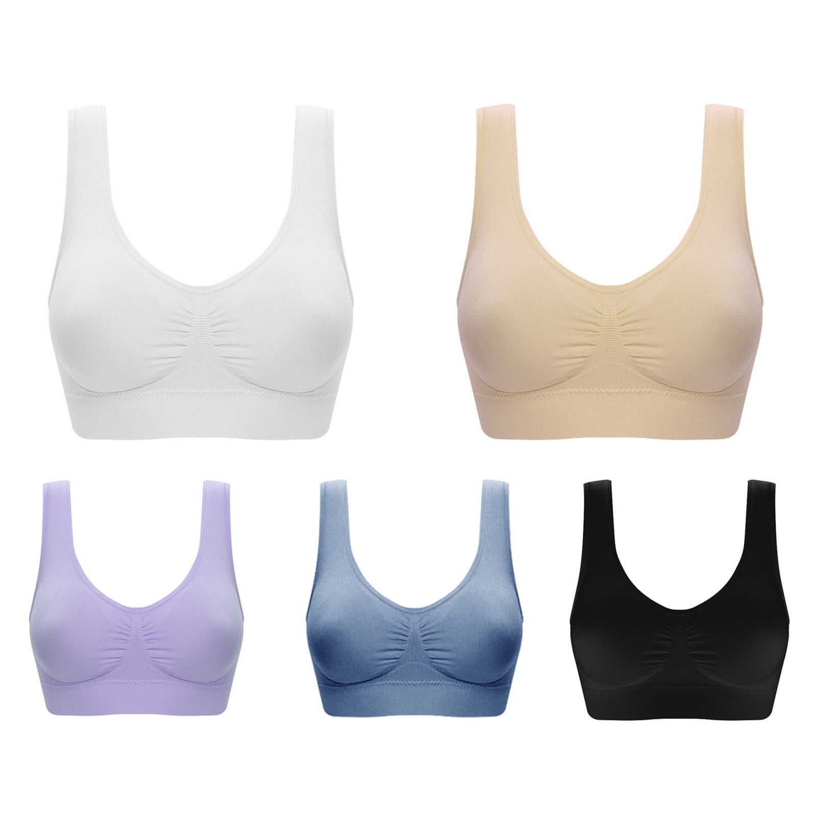 TMOYZQ 5 Pcs Sports Bras for Women, Plus Size Full-Coverage T-Shirt Bra ...