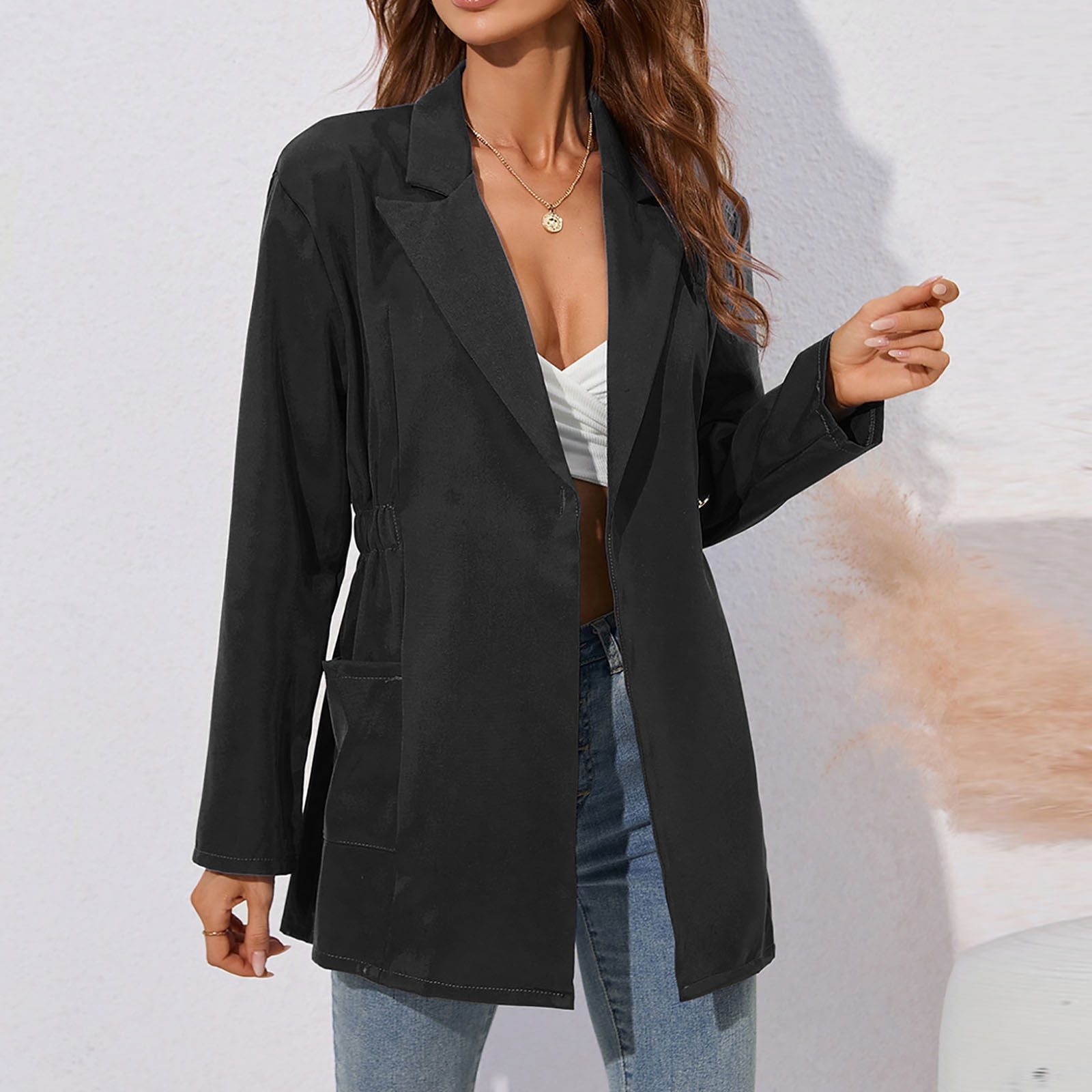 TMOYZQ Blazers for Women Business Casual, Notch Lapel Open Front Work ...