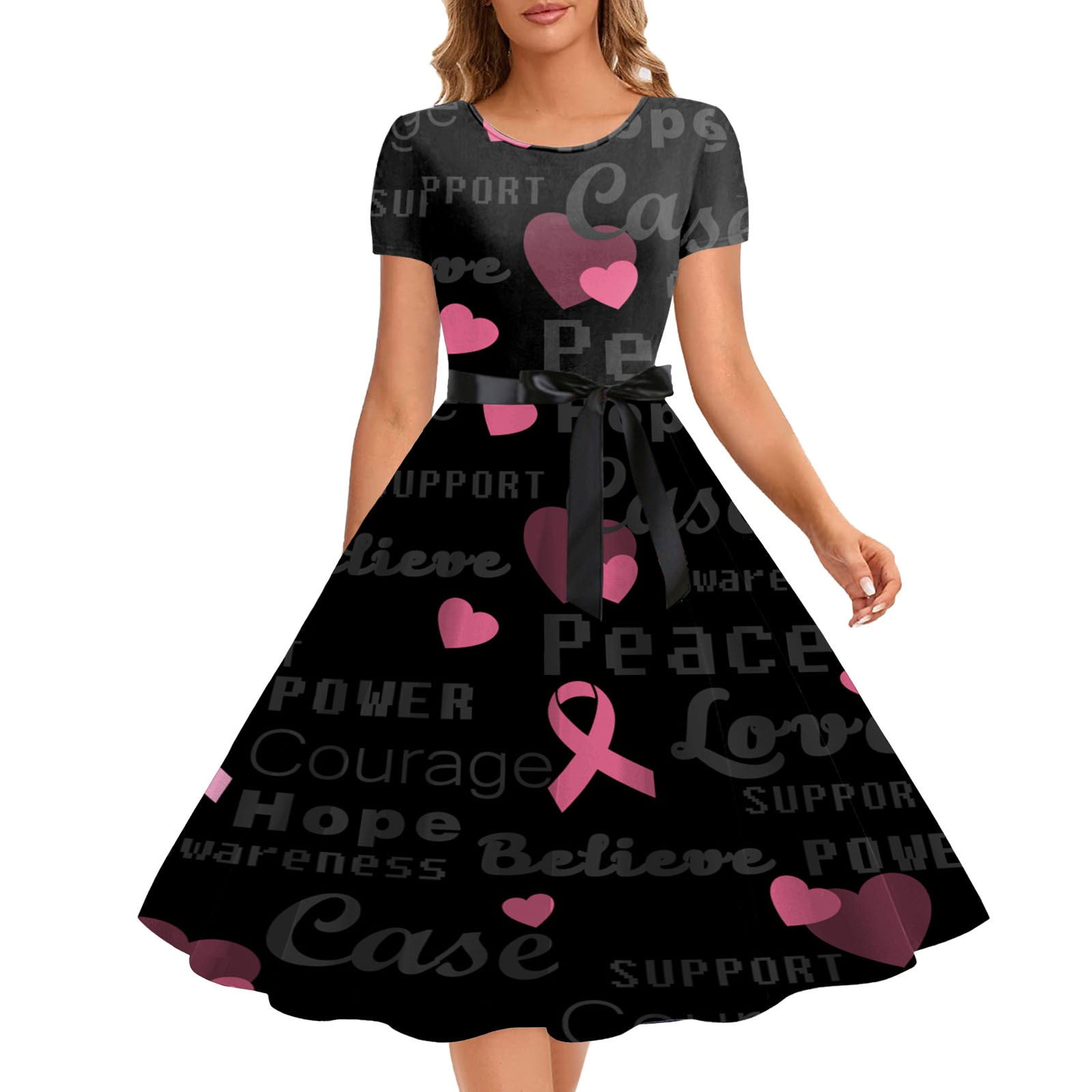 TMOYZQ Breast Cancer Awareness Dresses for Women, Women's Pink Ribbon ...