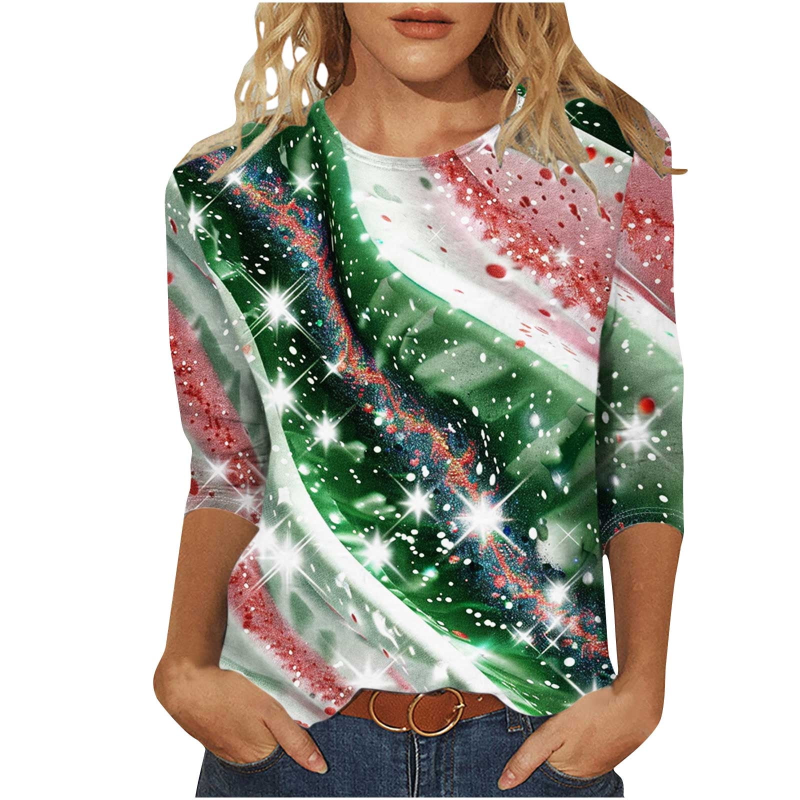 TMOYZQ Independence Day 3/4 Length Sleeve Womens Tops Casual Loose Fit ...