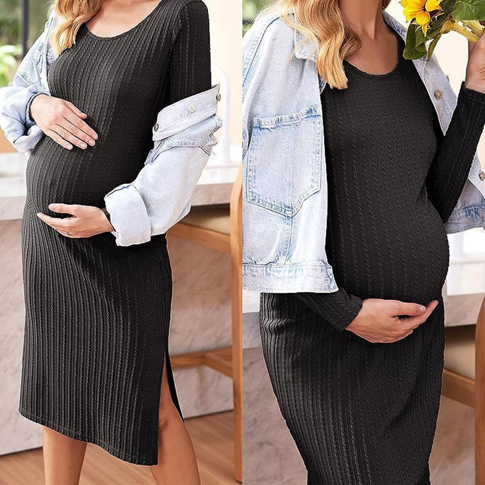 TMOYZQ Maternity Dress for Women Sexy Crewneck Long Sleeve Pregnant ...