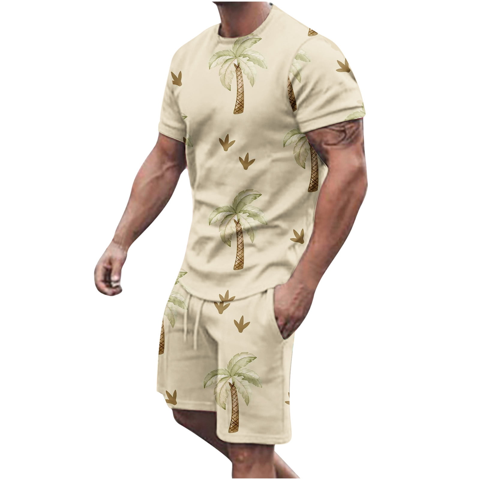 Tmoyzq Mens Hawaiian Matching Set Summer Beach Vacation 2 Piece Sweat