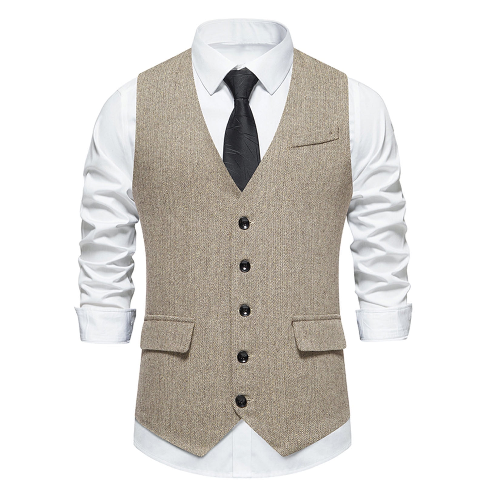 TMOYZQ Men's Herringbone Tweed Wool Formal Suit Vest Business Casual ...