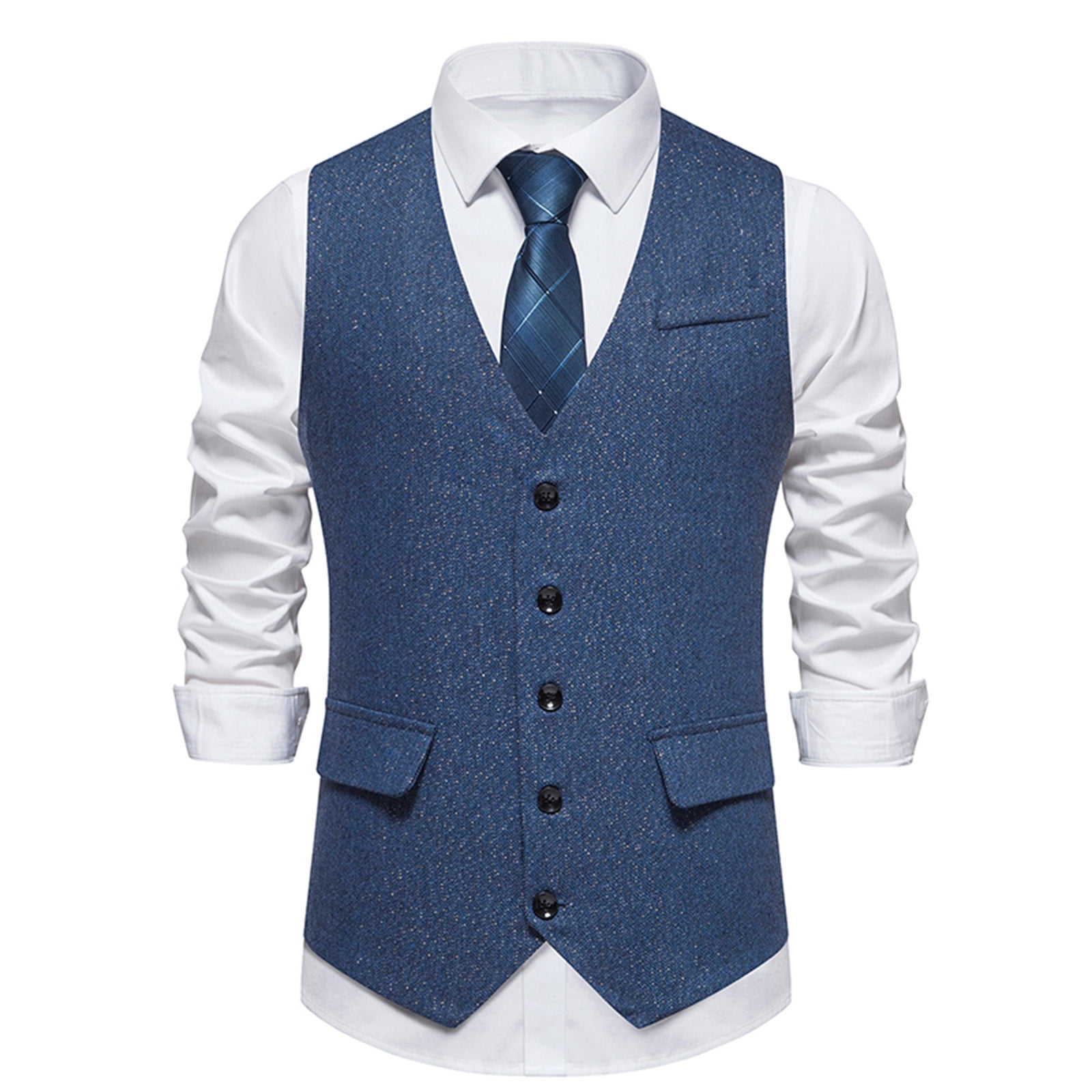 TMOYZQ Men's Herringbone Tweed Wool Formal Suit Vest Business Casual ...