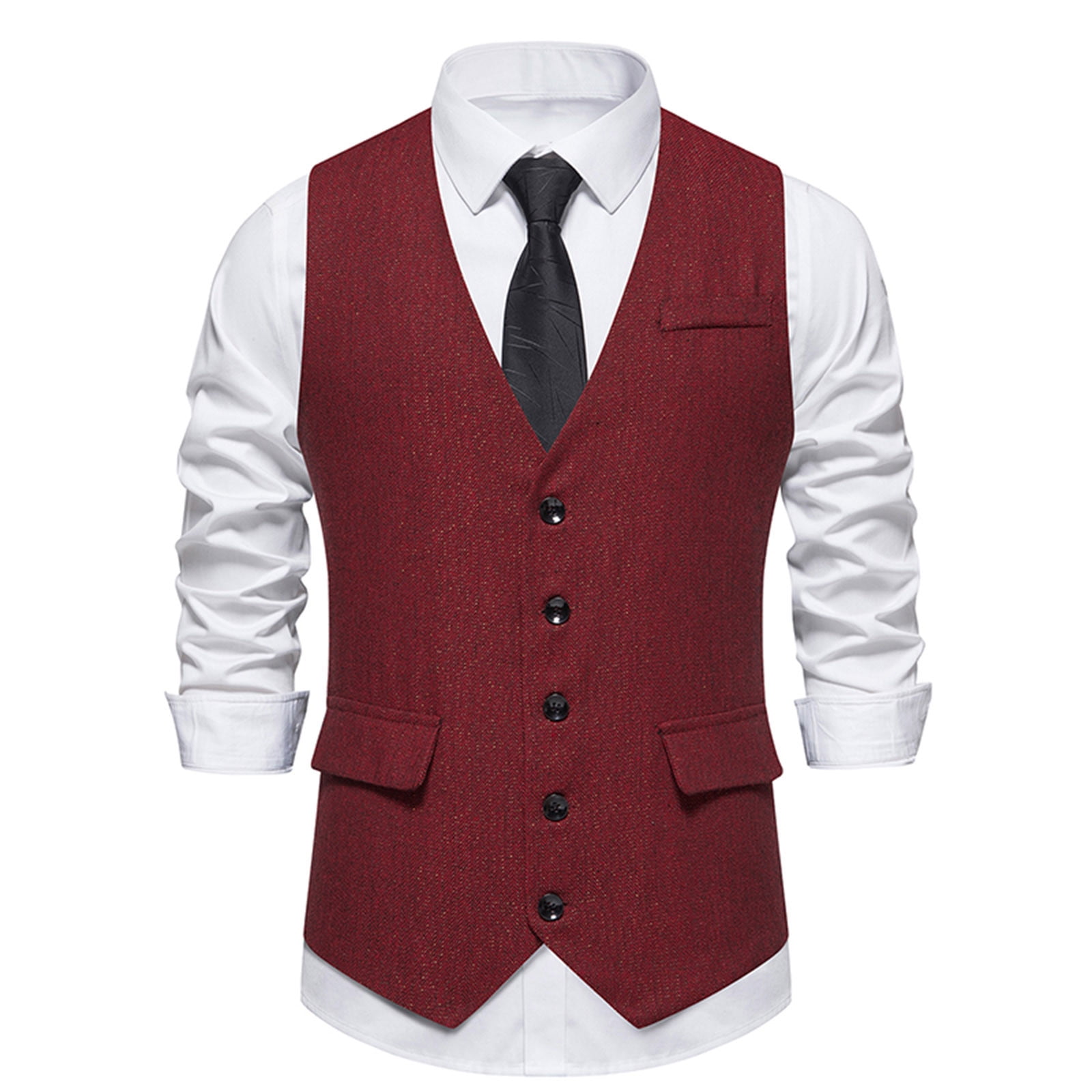 TMOYZQ Men's Herringbone Tweed Wool Formal Suit Vest Business Casual ...