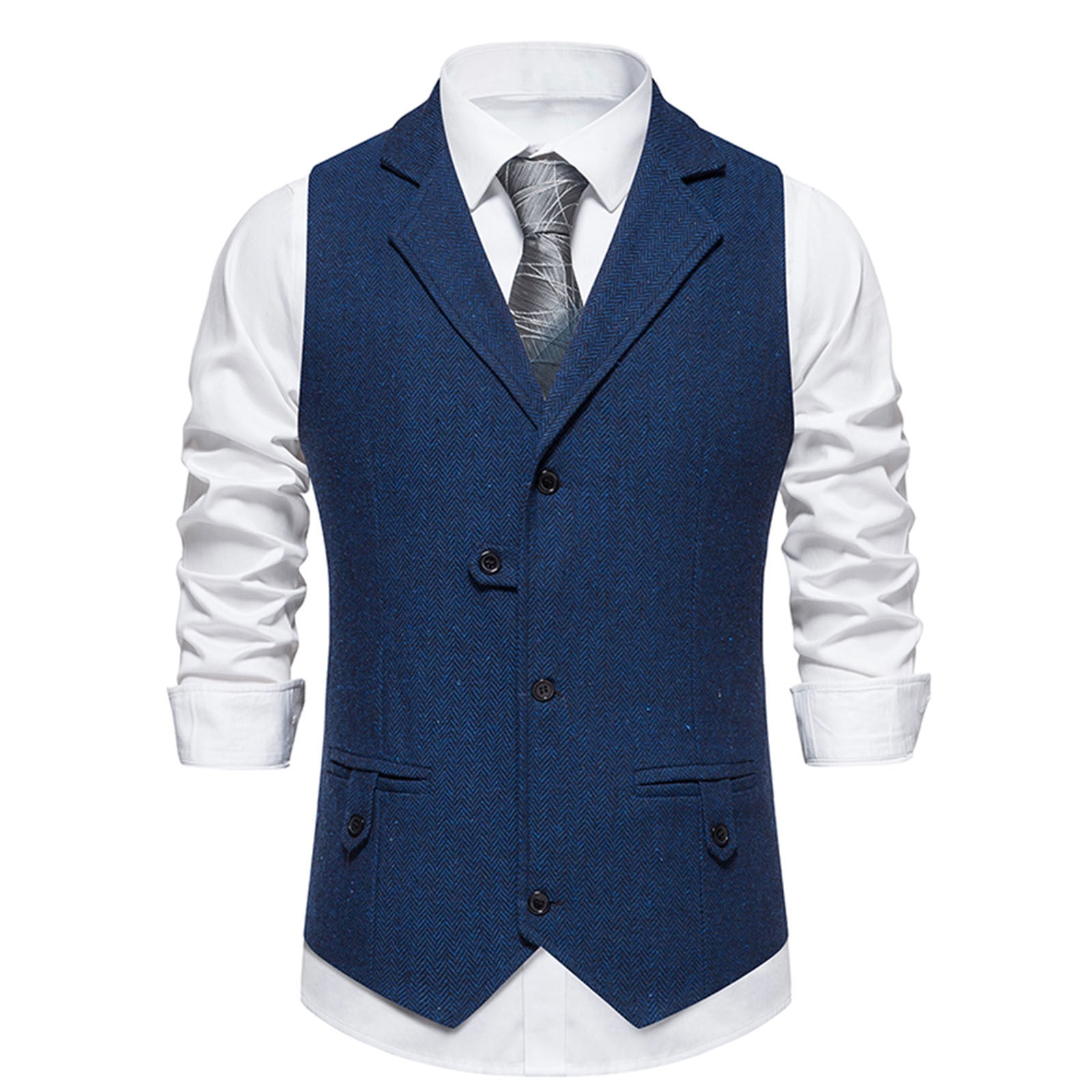 TMOYZQ Men's Herringbone Tweed Wool Formal Suit Vest Slim Business ...