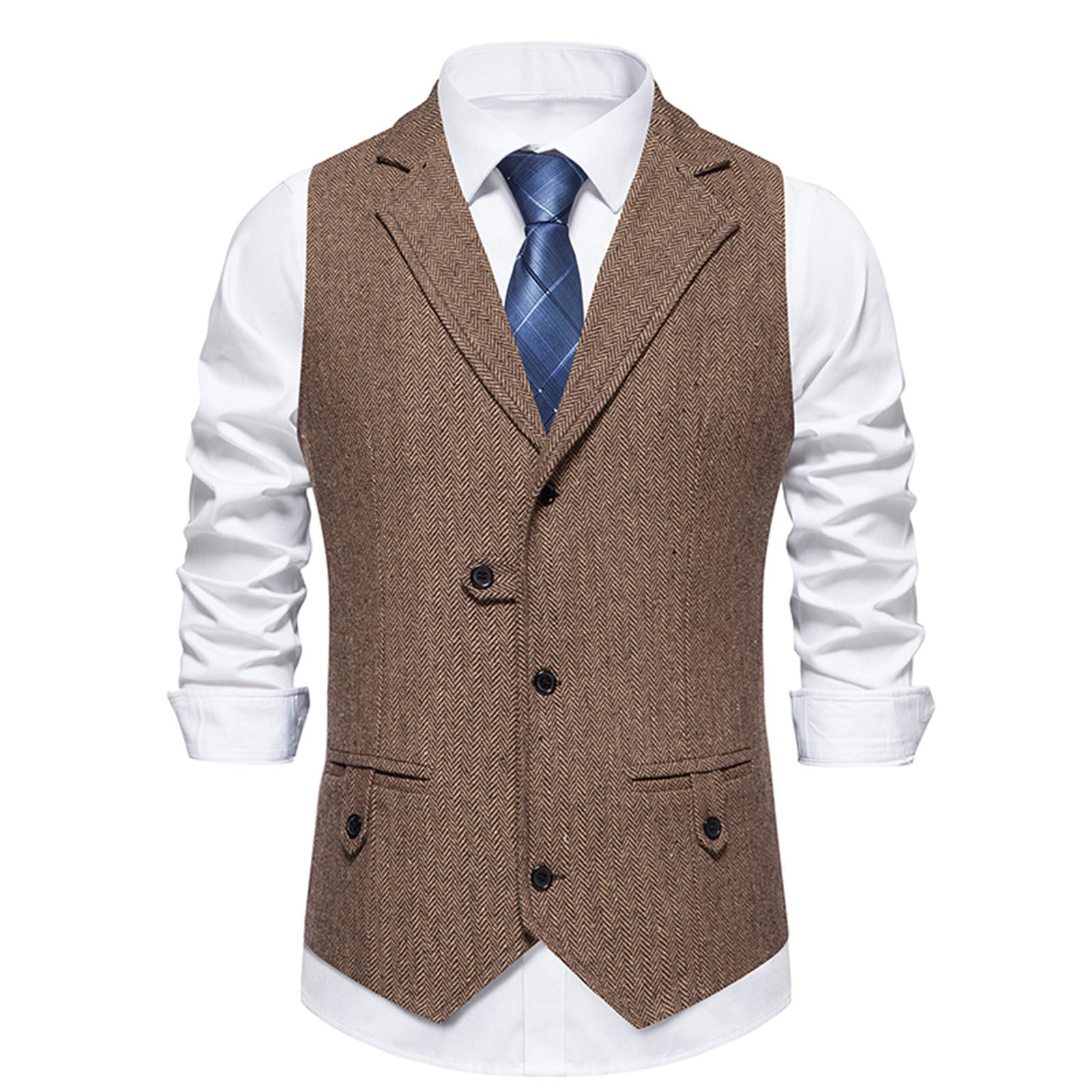 TMOYZQ Men's Herringbone Tweed Wool Formal Suit Vest Slim Business ...