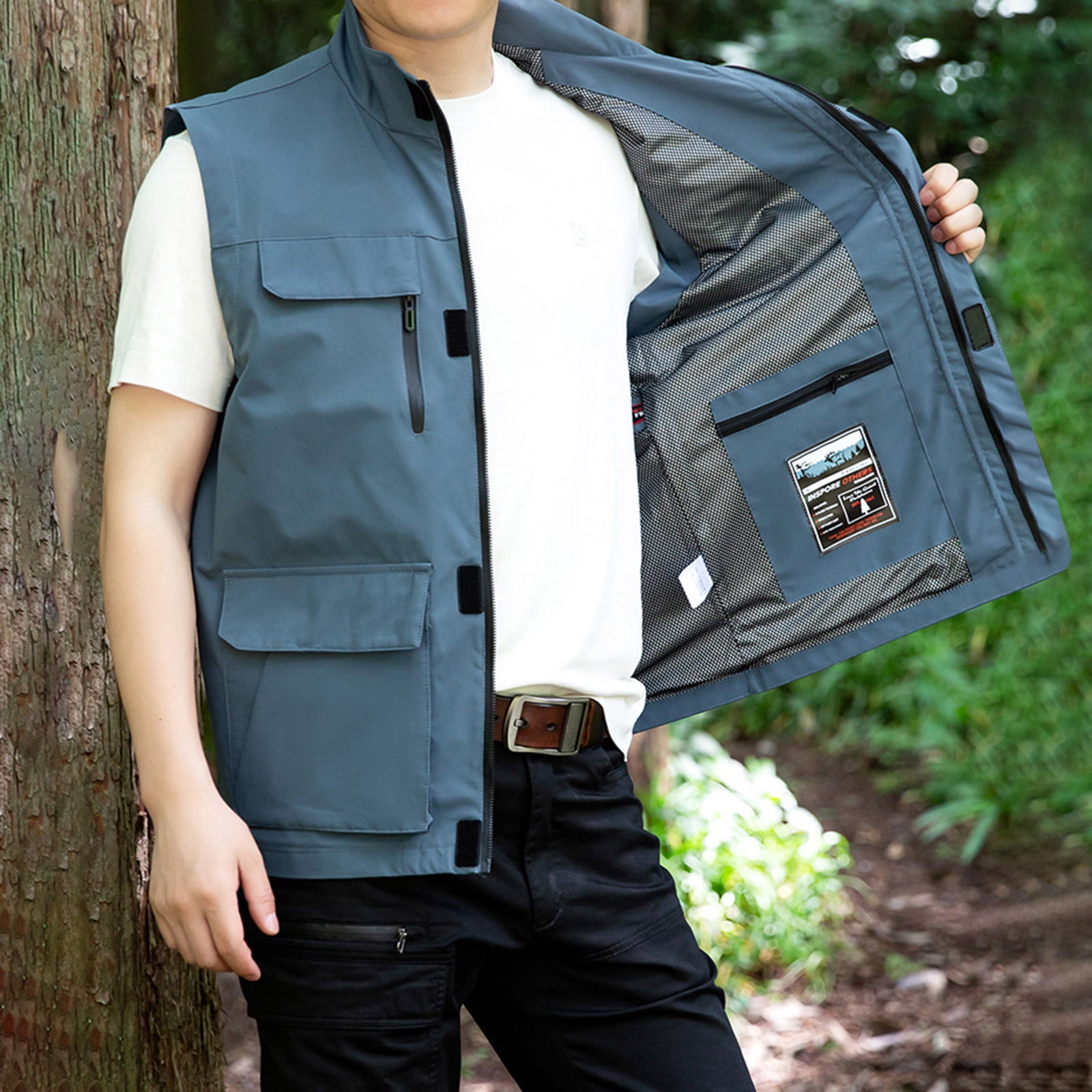 TMOYZQ Men's Outdoor Fishing Vest Casual Work Mesh Lined Vests ...