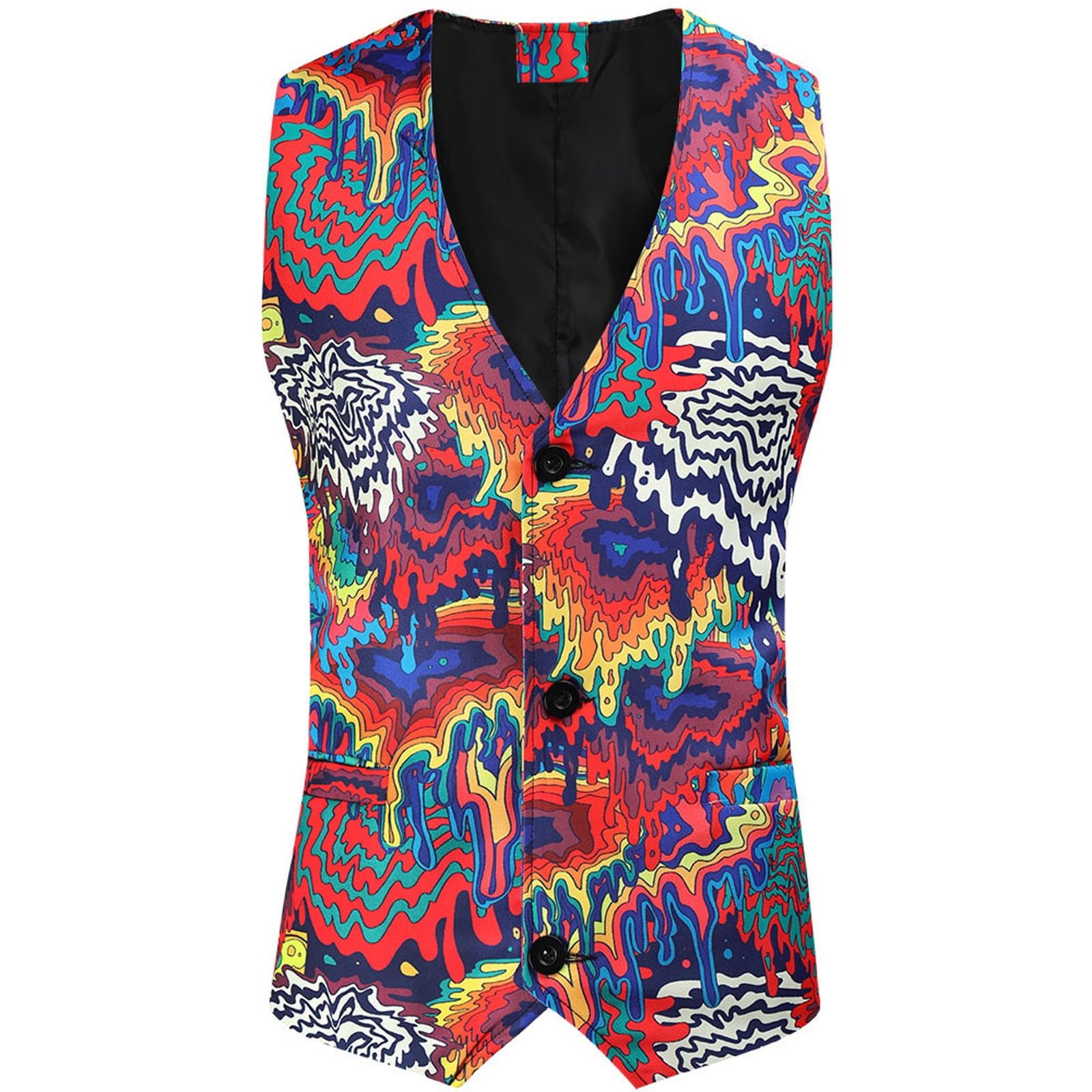 TMOYZQ Men's Plus Size Floral Printed Vests Casual Single Breasted Slim ...