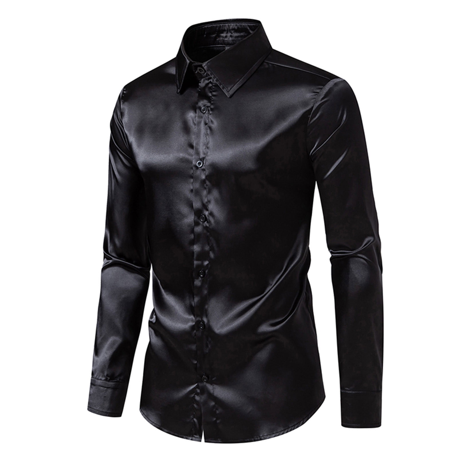 TMOYZQ Men's Silk Satin Luxury Dress Shirt Casual Dance Party Long ...