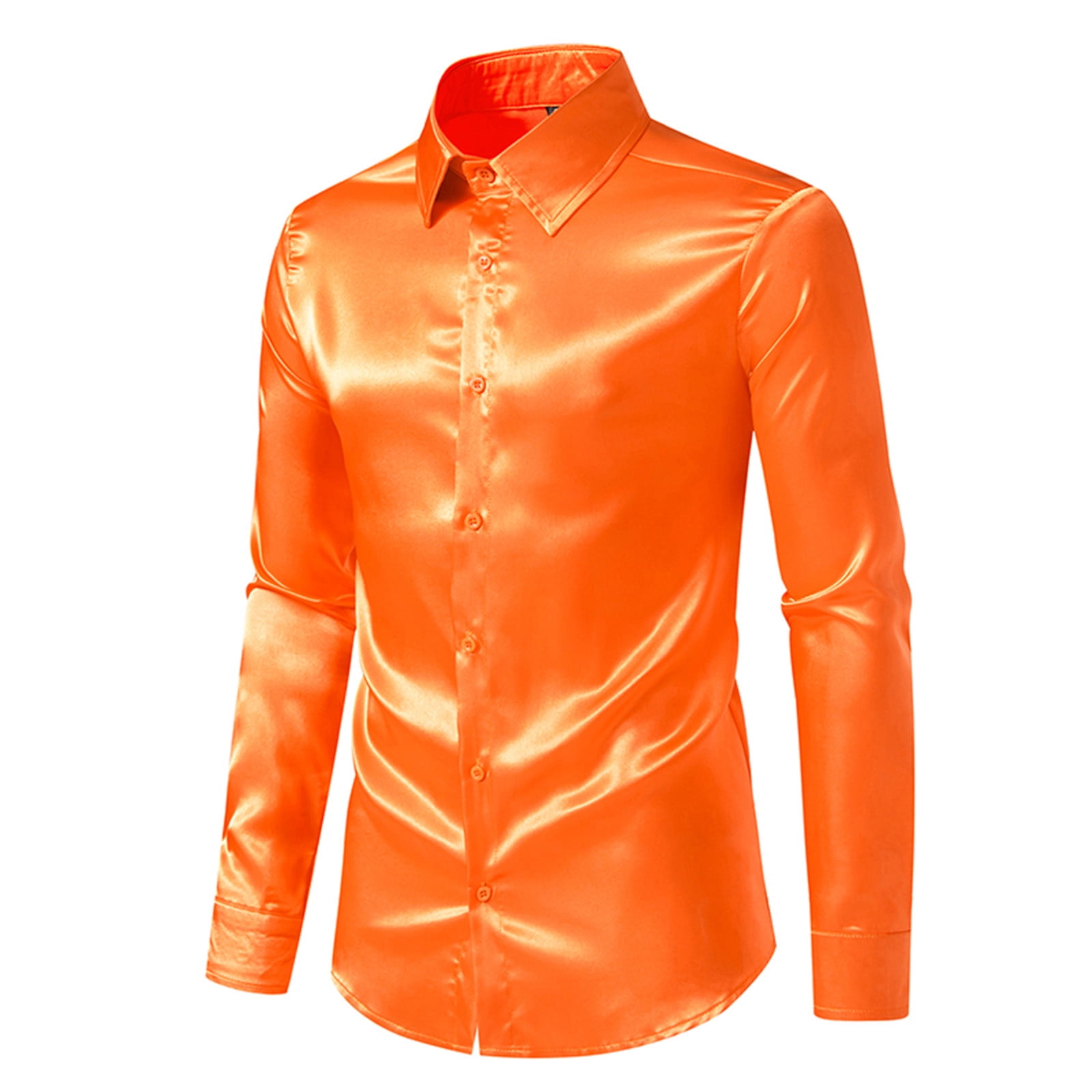 TMOYZQ Men's Silk Satin Luxury Dress Shirt Casual Dance Party Long ...
