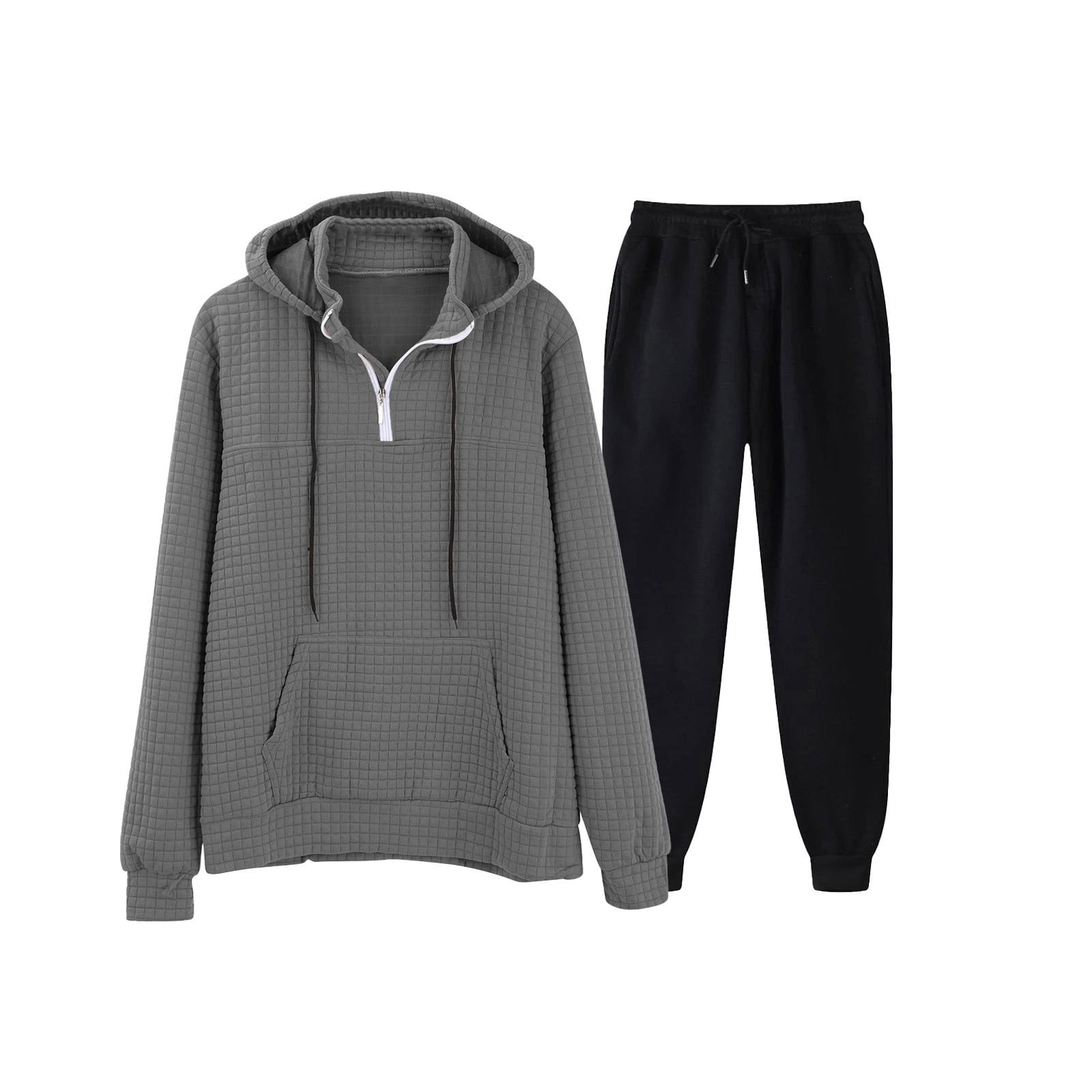 TMOYZQ Mens Track Suits 2 Piece Set Long Sleeve Waffle Knit Quarter Zip ...