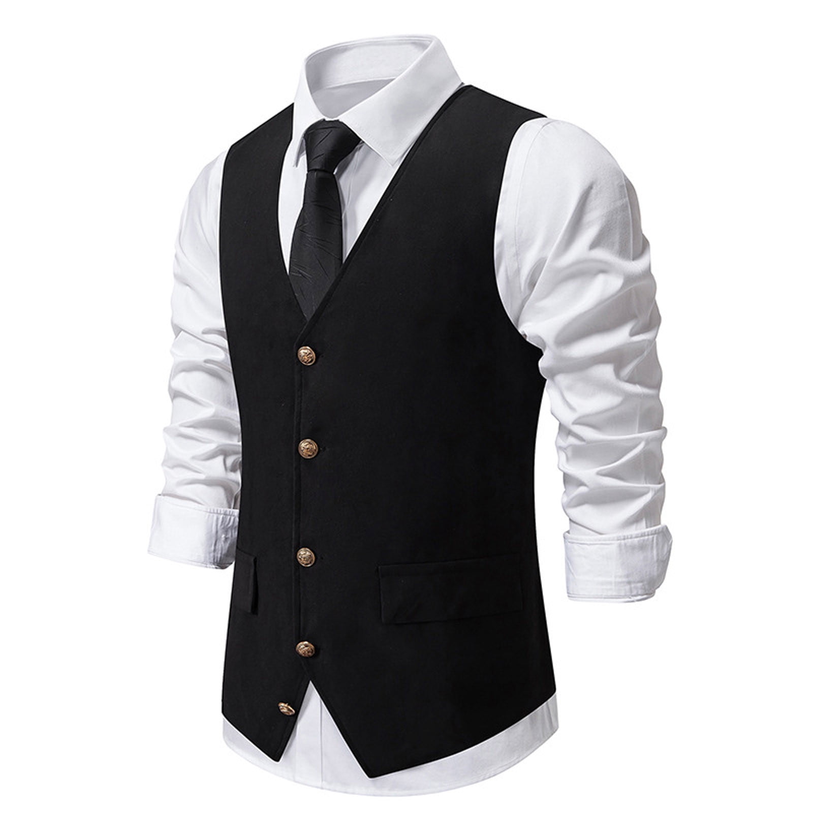 TMOYZQ Mens Vintage Formal Suit Vest Business Casual Slim V-Neck Single ...