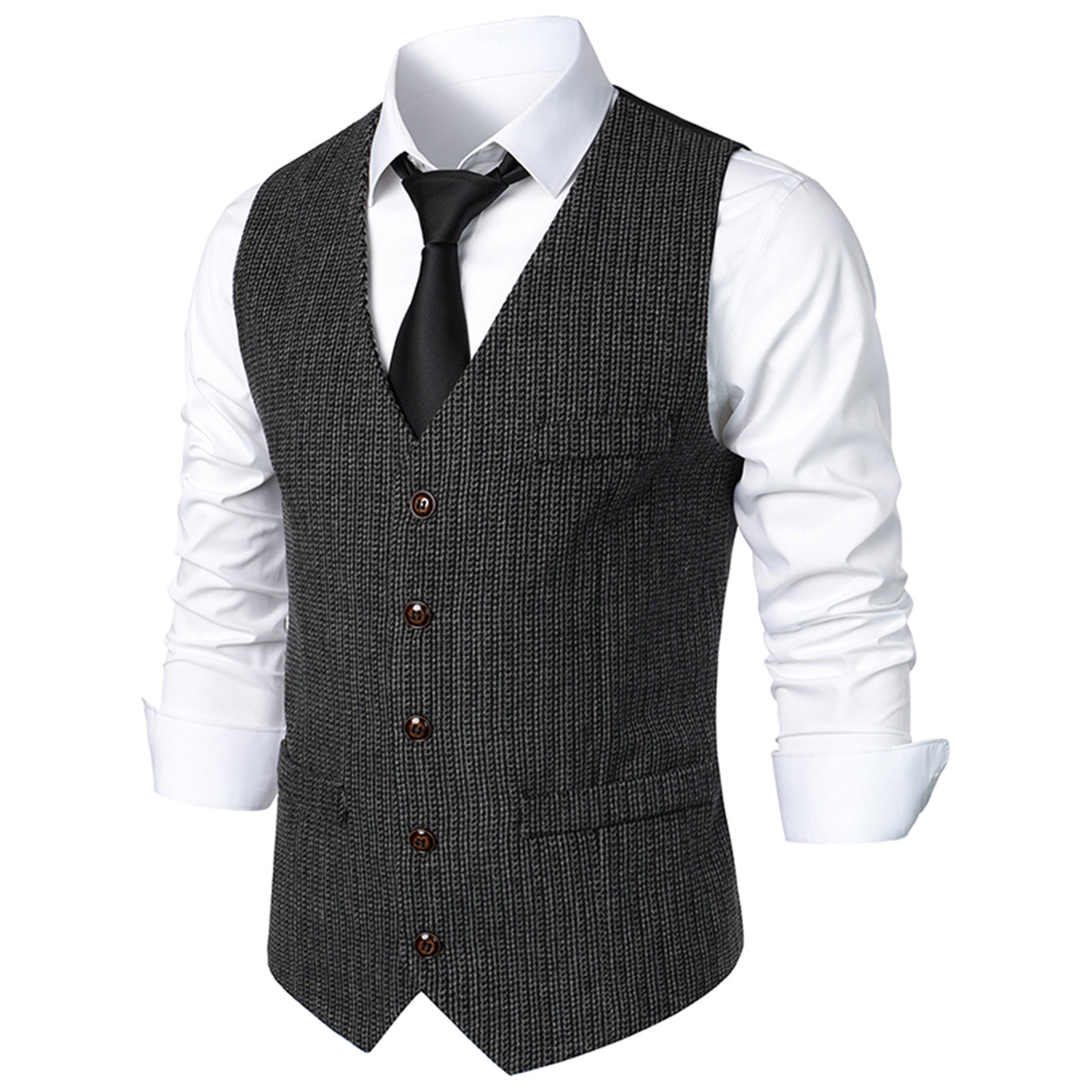 TMOYZQ Mens Vintage Herringbone Wool Tweed Suit Vest Business Casual V ...