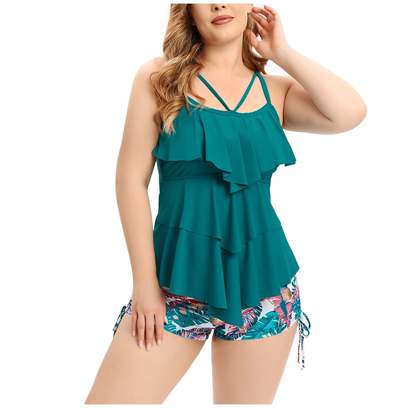 TMOYZQ Plus Size 2 Piece Tankini Sets for Women High Waisted Tankini ...