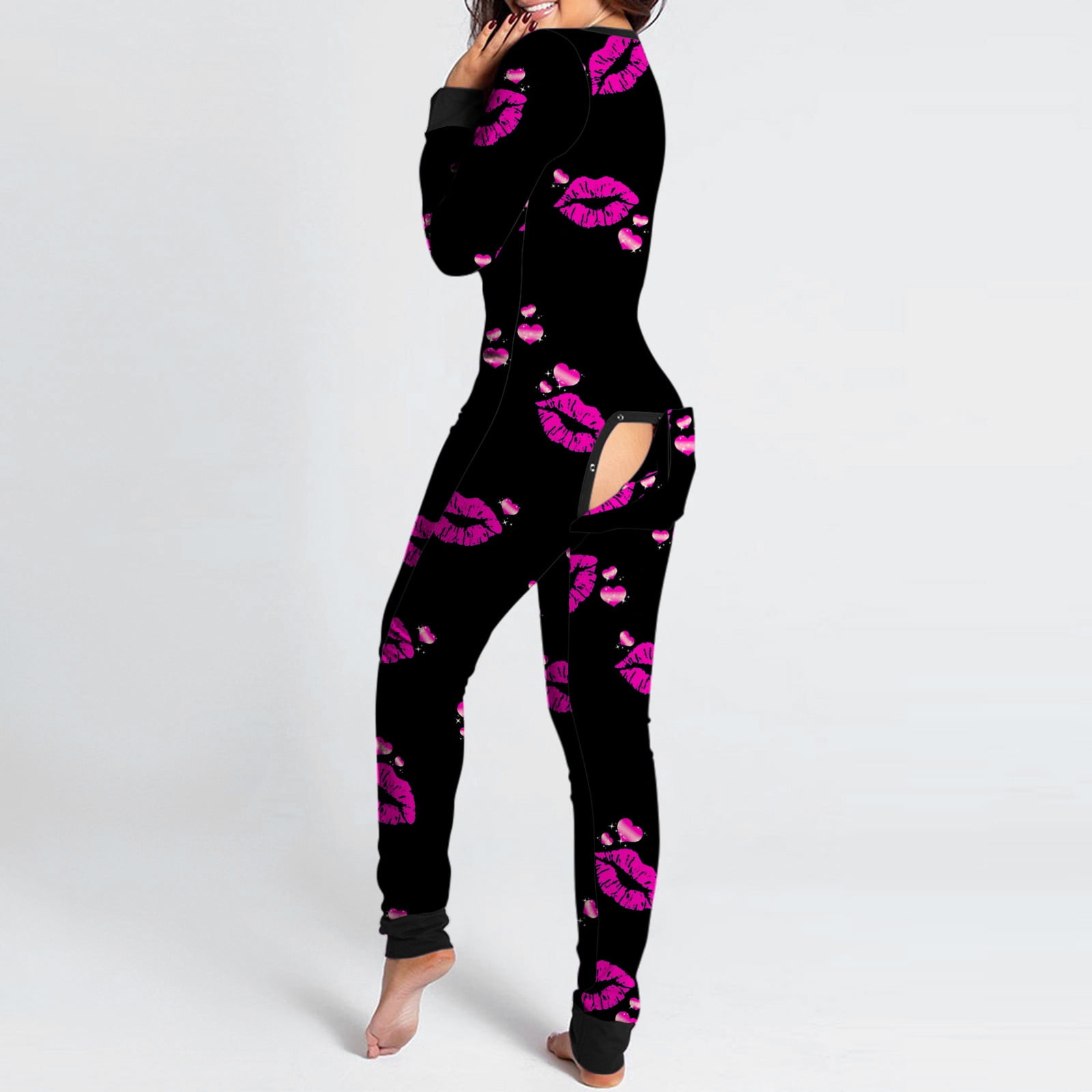 Tmoyzq Plus Size Womens Sexy Jumpsuit Sleepwear Casual Long Sleeve