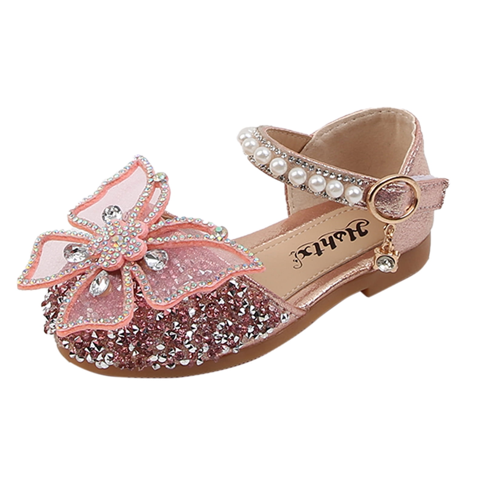 TMOYZQ Toddler Girls Little/Big Kids Sparkly Glitter Sequins Dress Shoes Low Heel Bow Pearl ...