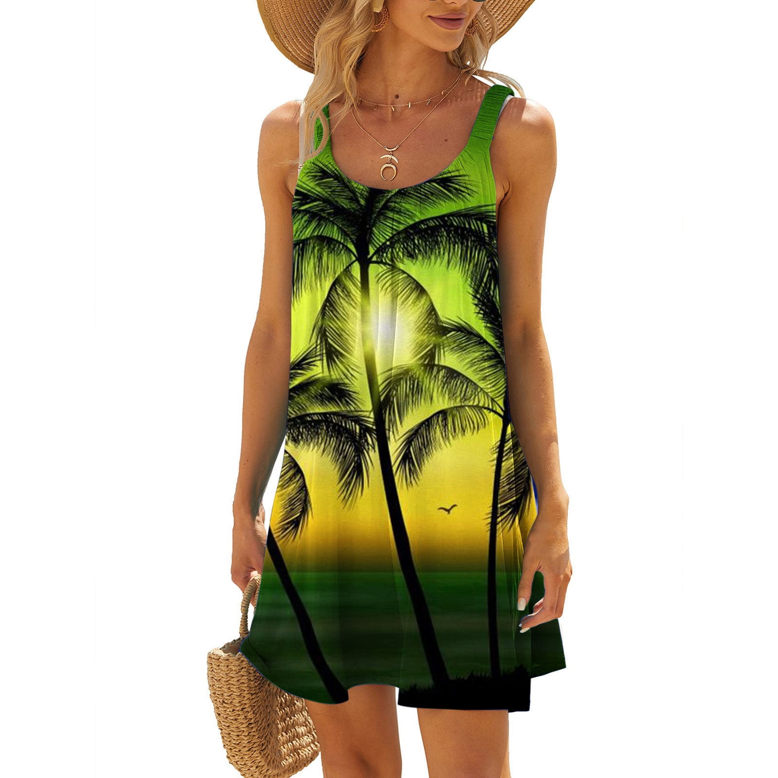 TMOYZQ Women's 2024 Beach Cover Ups, Casual Swing Tank Dress Sleeveless ...