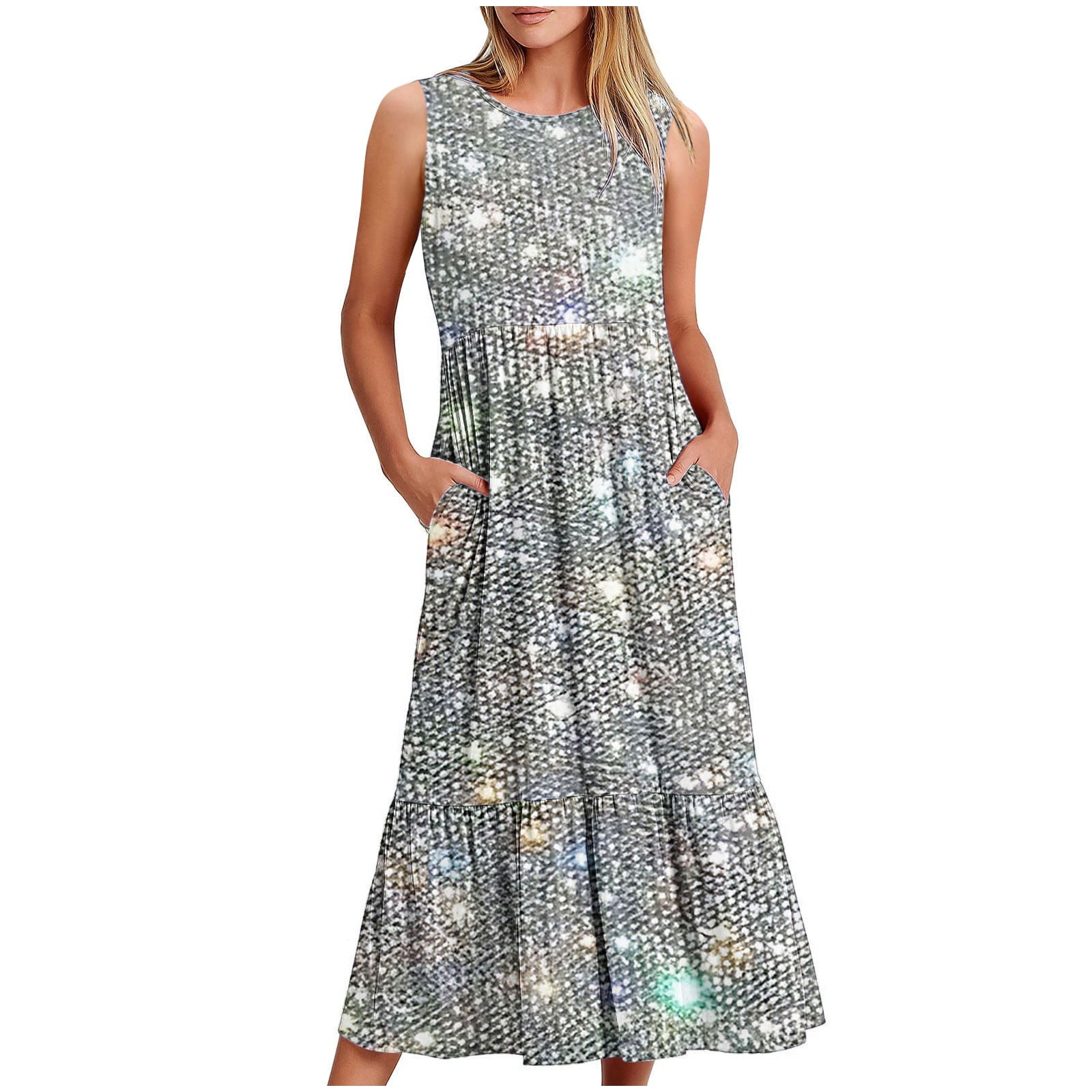 TMOYZQ Women's 2024 Summer Shiny Cocktail Dresses Casual Short Sleeve ...