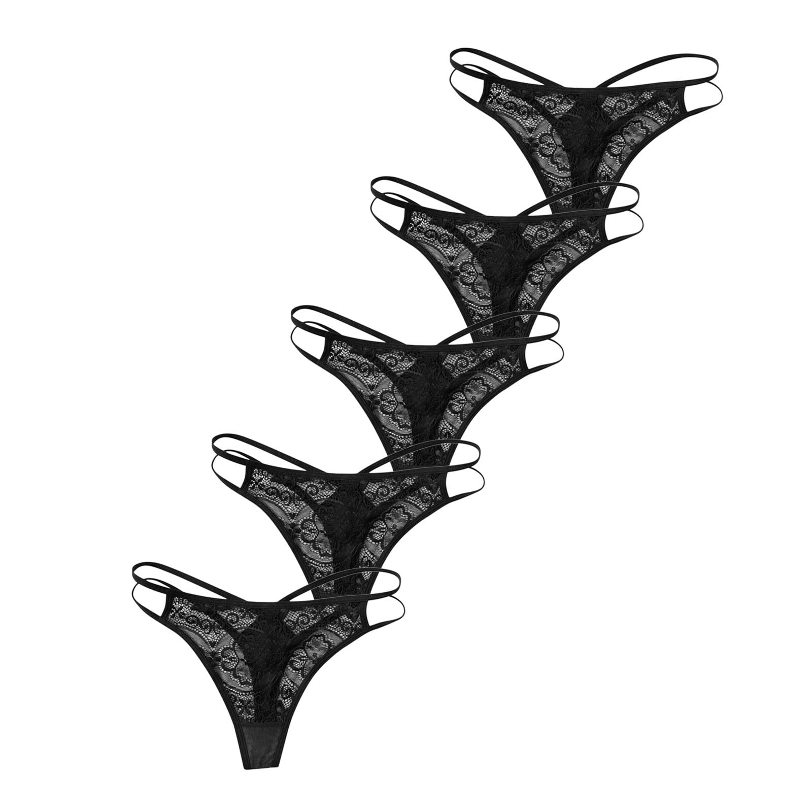TMOYZQ Women's 5 Pack Floral Lace Sexy Hollow Out G String Thongs Low ...