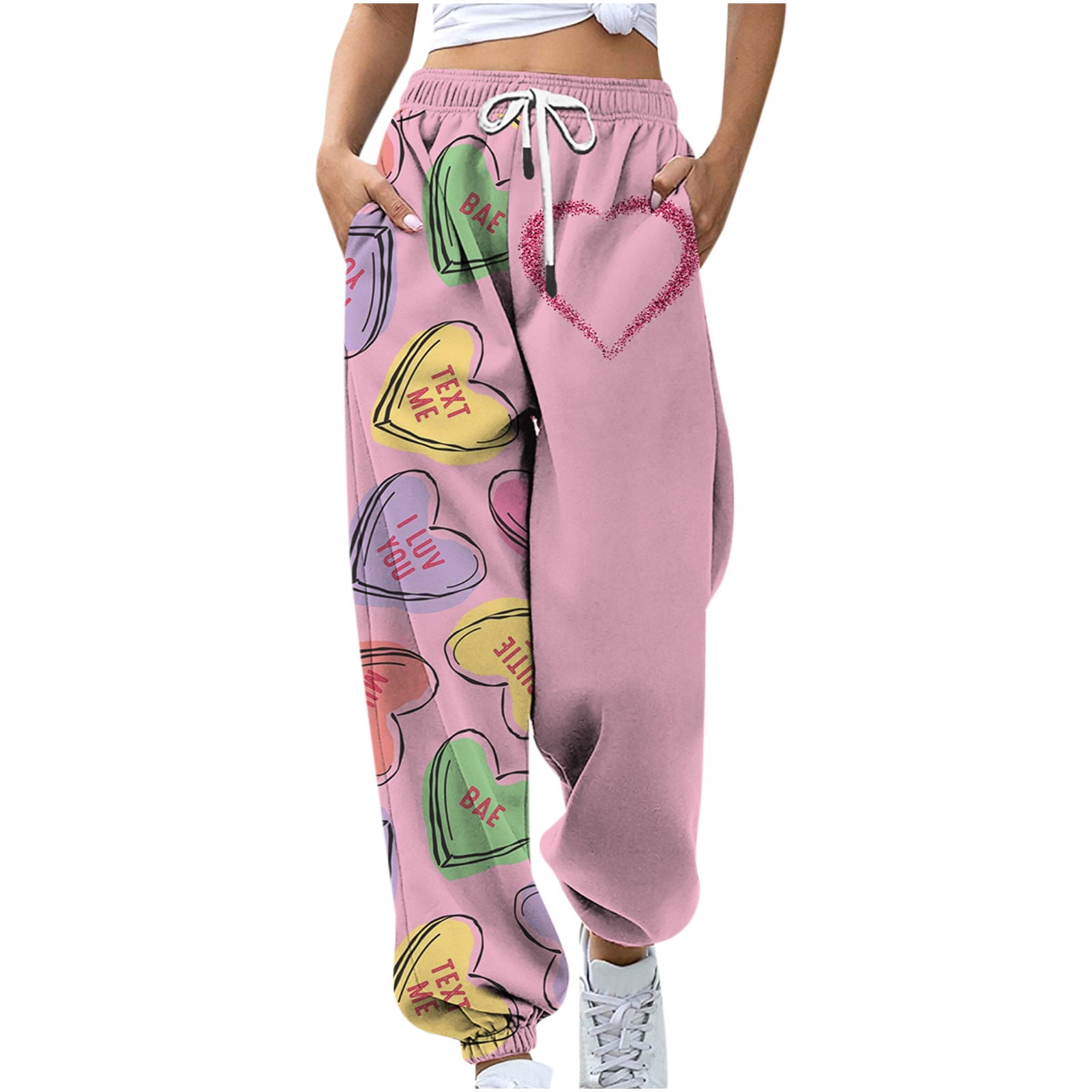TMOYZQ Women's Casual Baggy Fleece Sweatpants High Waisted Drawstring ...