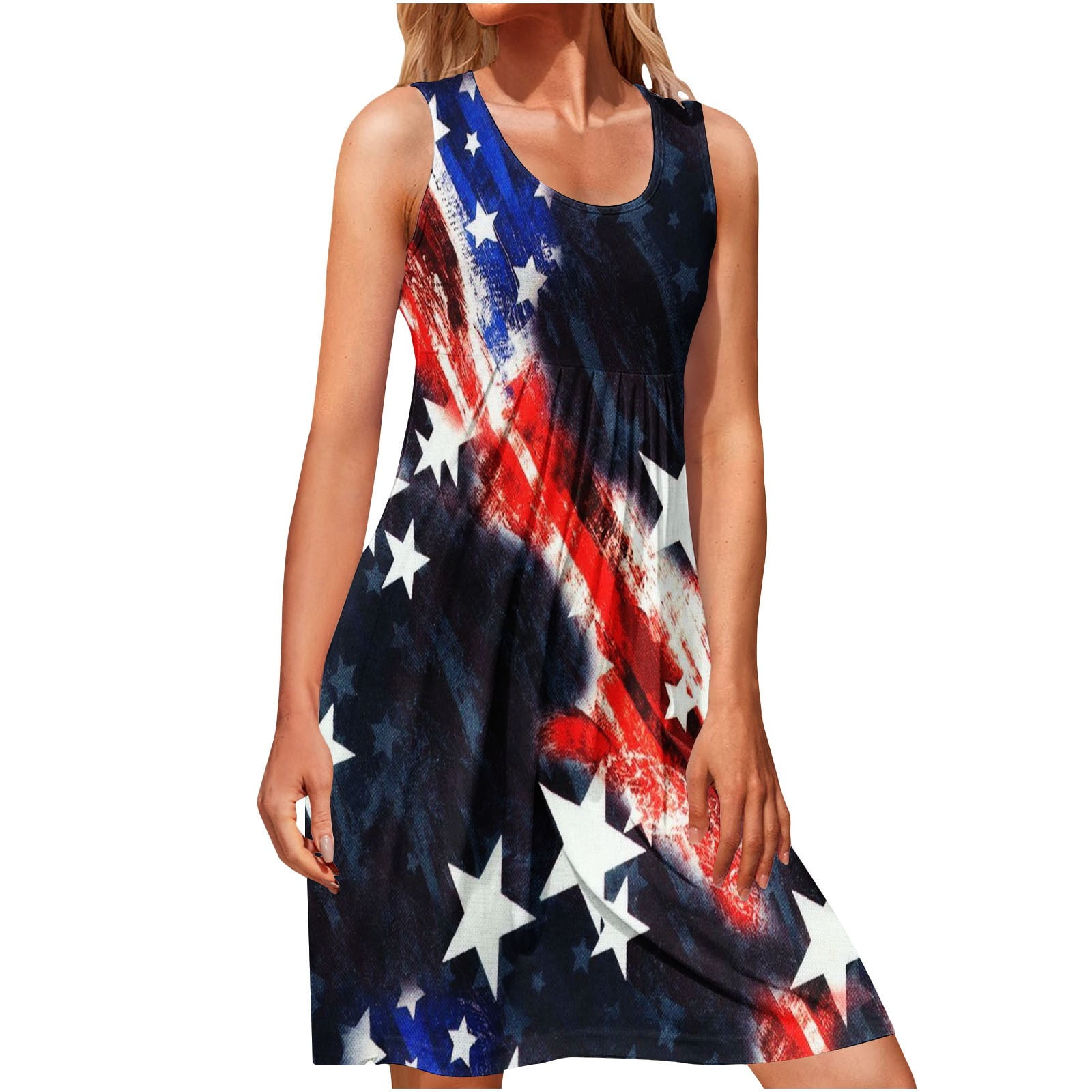 TMOYZQ Women's Casual Sleeveless Tank Dresses Summer Knee Length A-Line ...