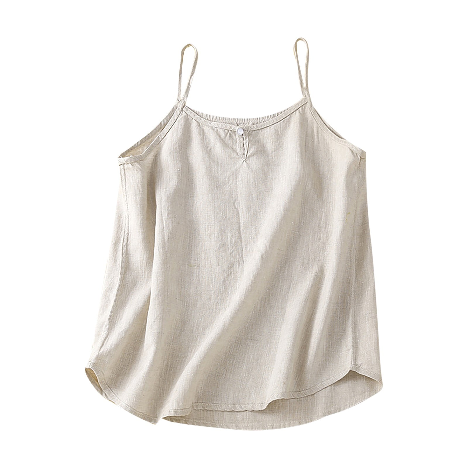 TMOYZQ Women's Cotton Linen Cami Tank Top Summer Sleeveless Spaghetti ...