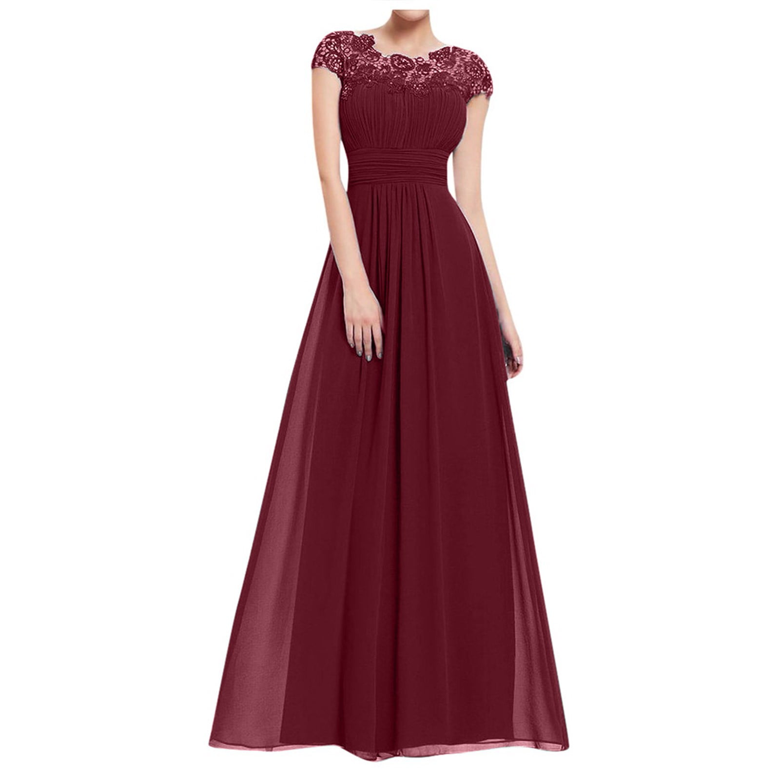TMOYZQ Women's Elegant Floral Lace Ruched A-Line Wedding Guest Maxi ...