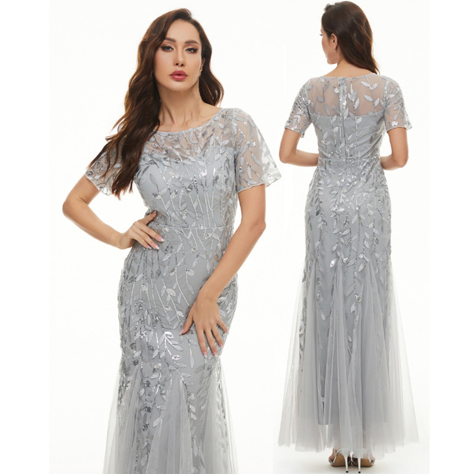 TMOYZQ Women's Formal Dresses Elegant Sequin Floor Length Formal ...