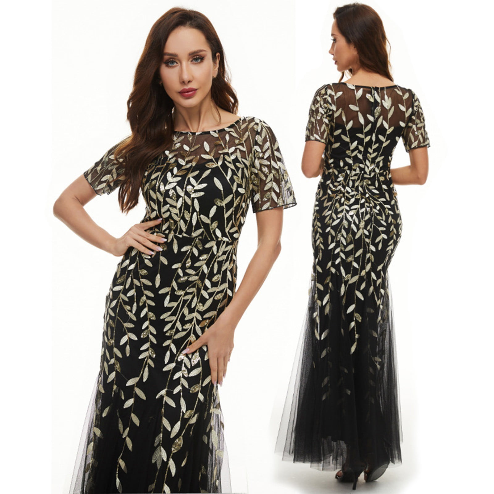 TMOYZQ Women's Formal Dresses Elegant Sequin Floor Length Formal ...
