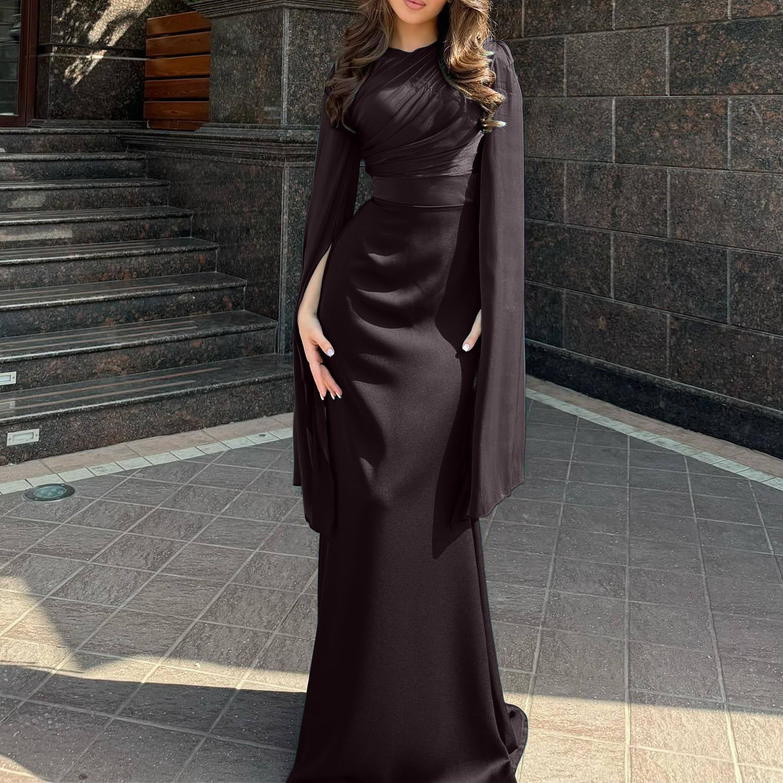 TMOYZQ Women's Formal Dresses Formal Mock Neck Ruched Bodycon Dress ...