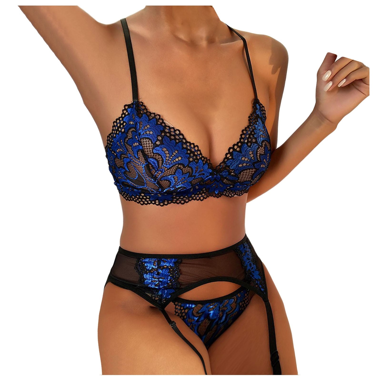 Tmoyzq Womens Lingerie Sets With Garter Belts Sexy 3 Piece Sheer Mesh