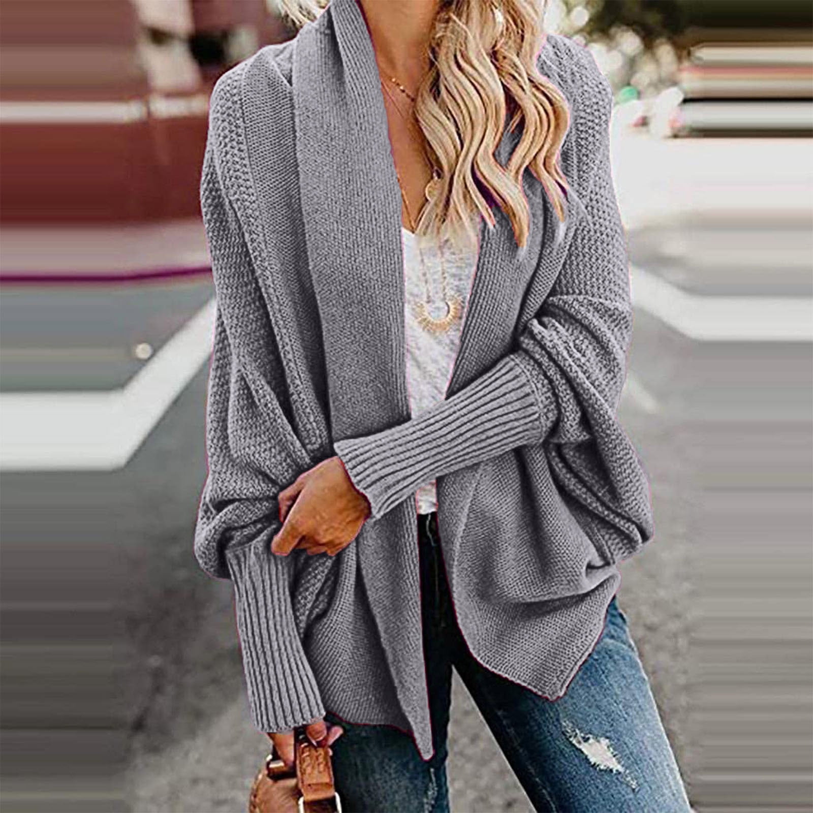 TMOYZQ Women's Open Front Cardigan Sweaters Casual Chunky Cable Knit ...