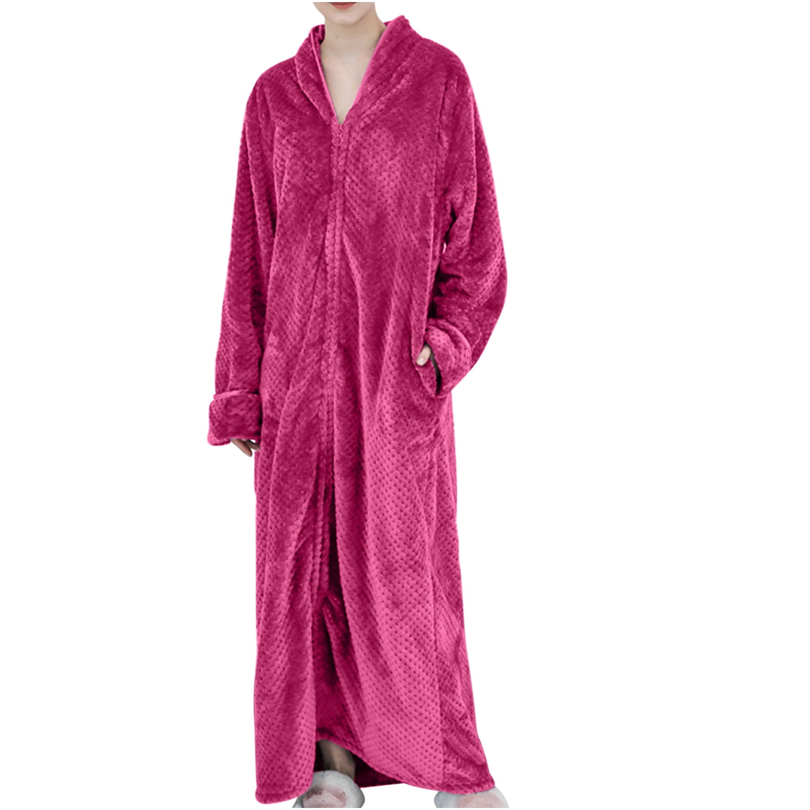 TMOYZQ Women's Oversized Fleece Bathrobe Zip Up Full-Length Soft Plush ...