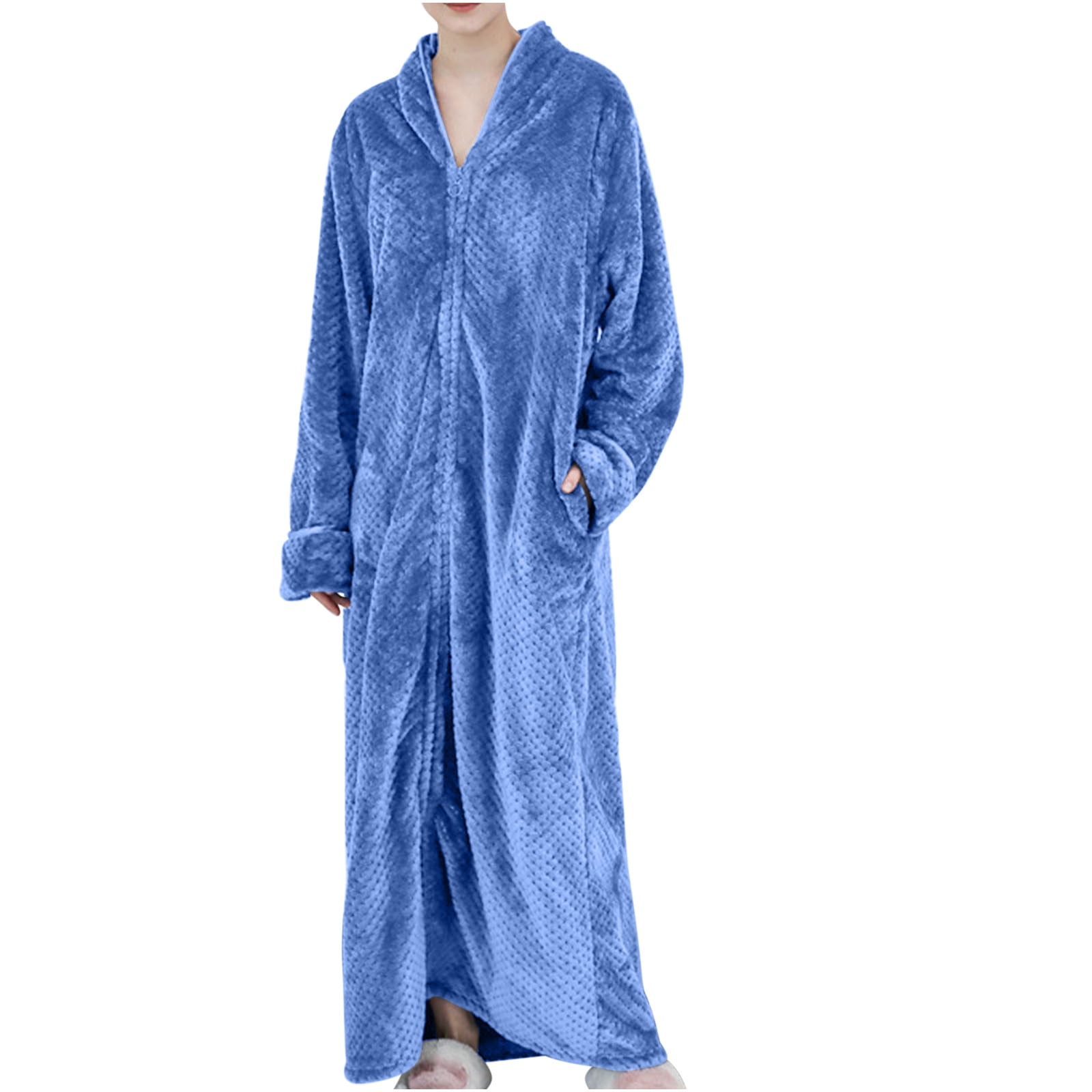 TMOYZQ Women's Oversized Fleece Bathrobe, Hooded Long Robes, Zipper ...