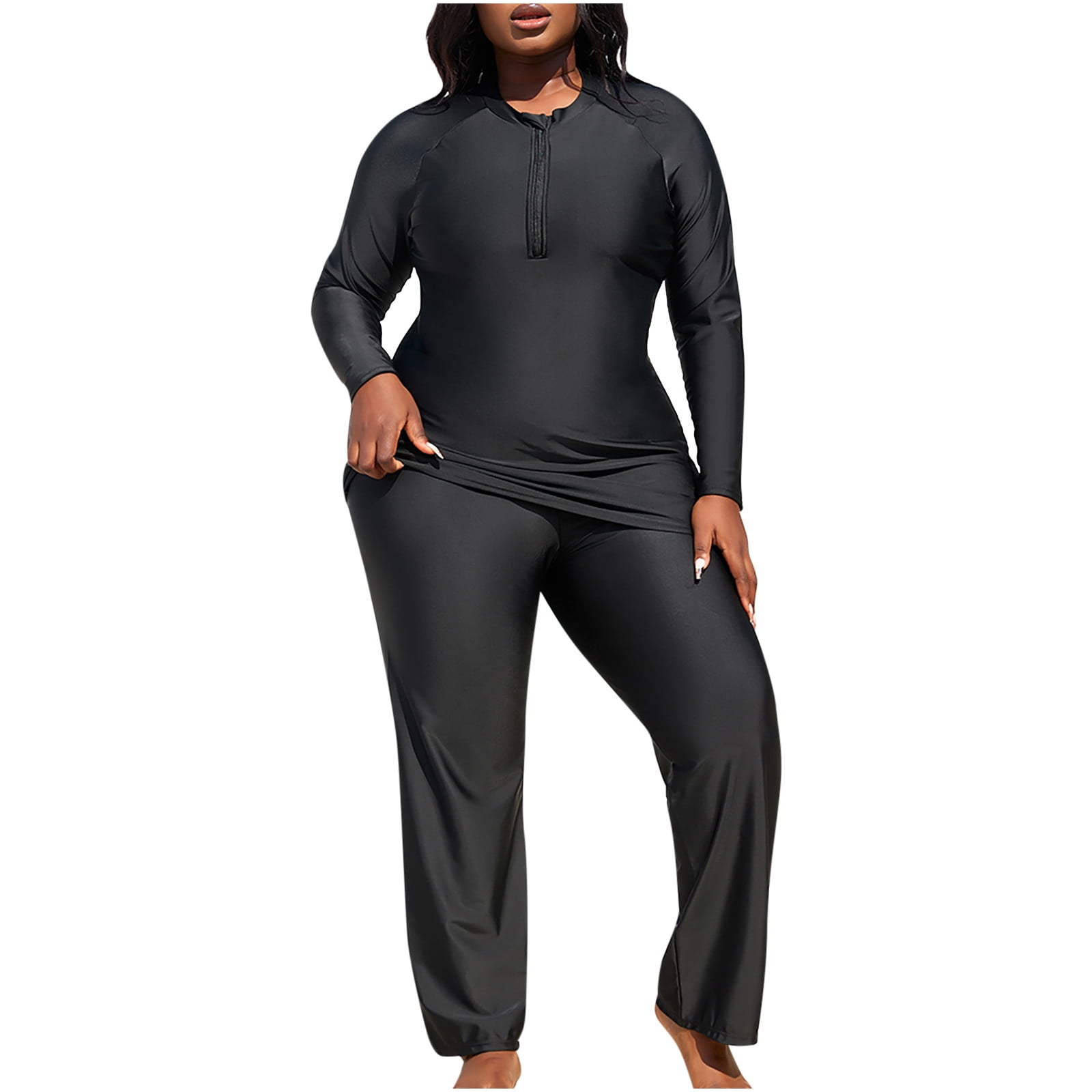 TMOYZQ Women's Plus Size Quarter Zip Wetsuit Sets Long Sleeve Skin ...