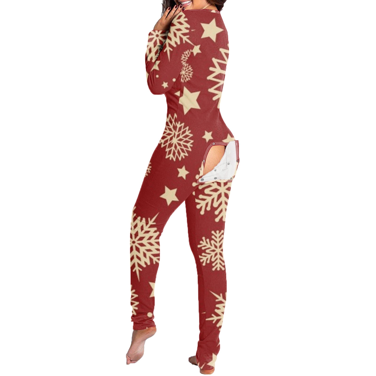 Tmoyzq Womens Plus Size Sexy Jumpsuit Sleepwear Long Sleeve Onesies