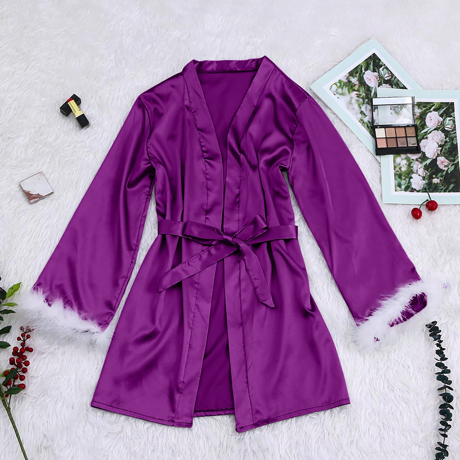 TMOYZQ Women's Plus Size Silk Satin Night Robes Wedding Bridal Party ...