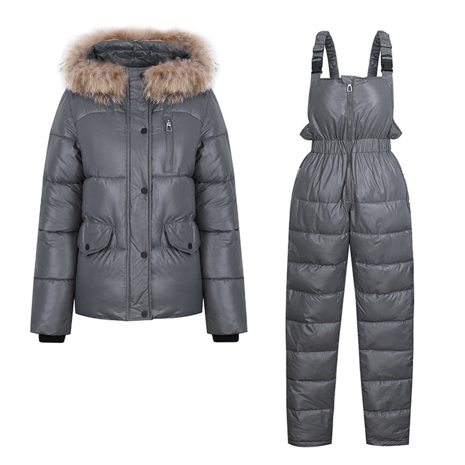 TMOYZQ Women's Puffer Ski Jackets and Overalls Jumpsuits Set 2 Piece ...