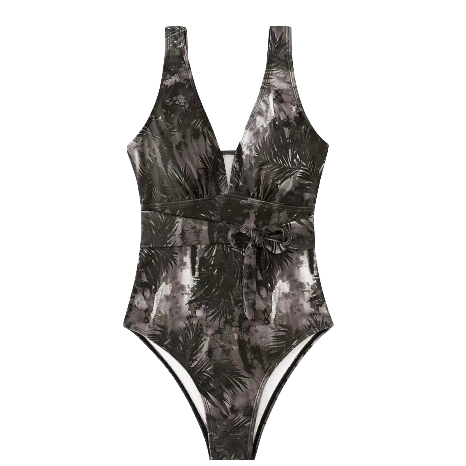 Miqool Women's Sexy V Neck One Piece Swimsuits Tie Waist Retro Athletic ...